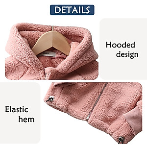 Baby Soft Fleece Sweater Jacket Adorable Cartoon Fleece Jacket Long Sleeve Hooded Jacket Solid Color Outwear Coat Zipper Up for 7-8Years