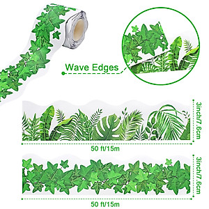 Cinvo Bulletin Board Border Trim Boho Greenery Tropical Leaves Ivy Leaves Double Sided Border Die-Cut for Bulletin Boards Black Board Desks Wall Decals Back to School Classroom Decoration (3" x 50’)