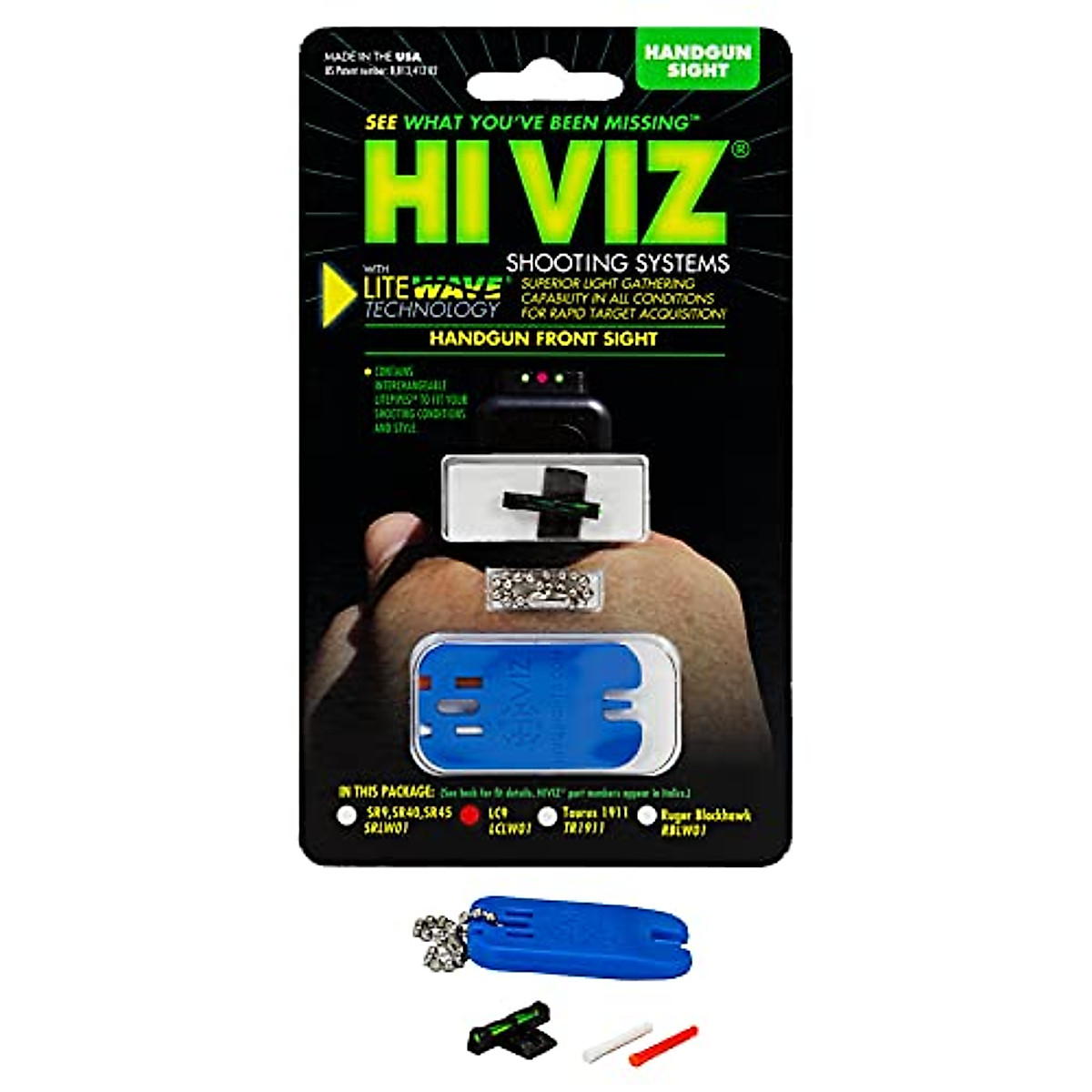 HIVIZ LCLW01 Ruger LC9/LC380 Interchangeable LITEWAVE Front Handgun Sight Green, Red, and White, One Size