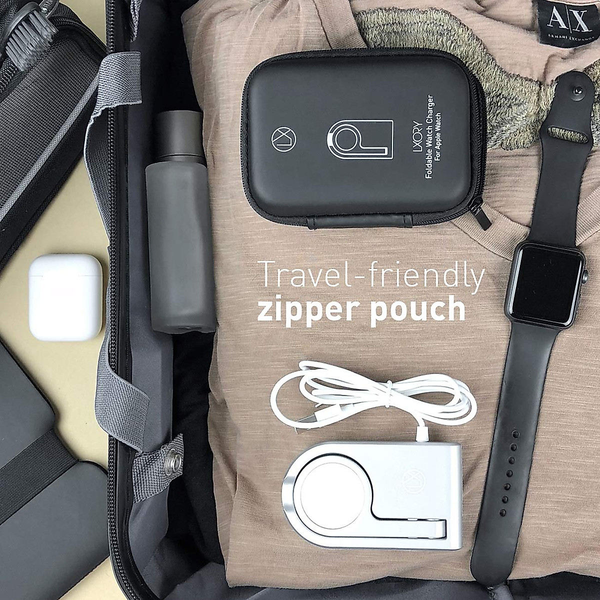 Apple Watch Charger (MFi Certified) Portable and Foldable to Enable Nightstand Mode with Included Charger USB Cable Cord for Apple iWatch Series 1/2/3/4/5/6/7/8/SE/Ultra for Home, Work or Travel