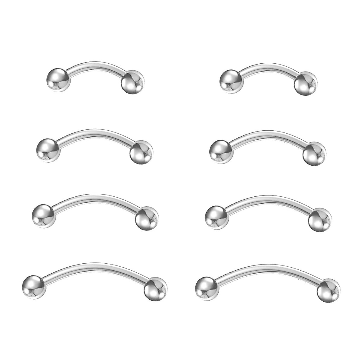 NewkeepsR 4 Pairs-16G(1.2mm) Titanium Bent Curved Barbell Banana Rook Front Helix Eyebrow Rings Piercing Jewellery 6mm/8mm/10mm/12mm