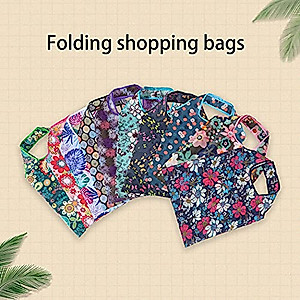 DZH Enjoy 10 Pack Cute Floral Leaves Print Reusable Grocery Bags Portable Foldable Shopping Bag Eco-friendly Shopping Tote with Hook,Medium