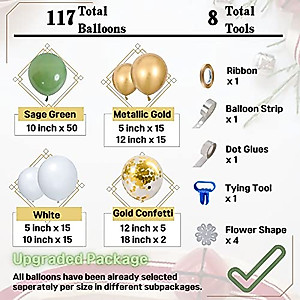 Chanfo Pola Sage Green Balloon Garland Arch Kit 18" 12" 10" 5" Different Sizes, Oh Baby Shower Olive Green Balloons White Metallic Gold Confetti Balloons for Party Birthday Decorations