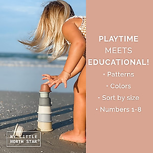 My Little North Star Baby Stacking Cups - (8 Pack) Toddler Stackable Nesting Toy Cup Set with Numbers, Patterns & Pastel Colors - Montessori Infant Fun Educational Bath Toys for Boys & Girls Toys