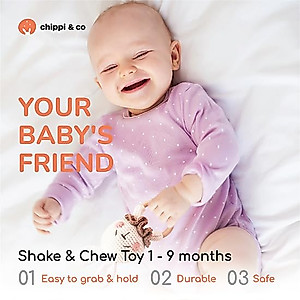 Chippi & Co Wooden Crochet Baby Rattle, Crochet Baby Toys Stuffed Animals Easter Gifts for Kids, Wooden Newborn Toys, Easter Basket Stuffers, Basket Filler, Bunny Decor (Ruffles The Sleepyhead Bunny)