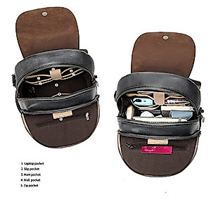 EBESA Leather Backpack for Women Organizer Retro Vegetable Tanning leather bag Vintage Embossing Totem (black)