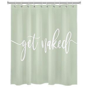LB Sage Green Shower Curtain Decor, Modern Funny Quotes Get Naked Shower Curtain for Bathroom 60" W x 72" L Polyester Fabric Bathroom Decoration Bath Curtains Hooks Included