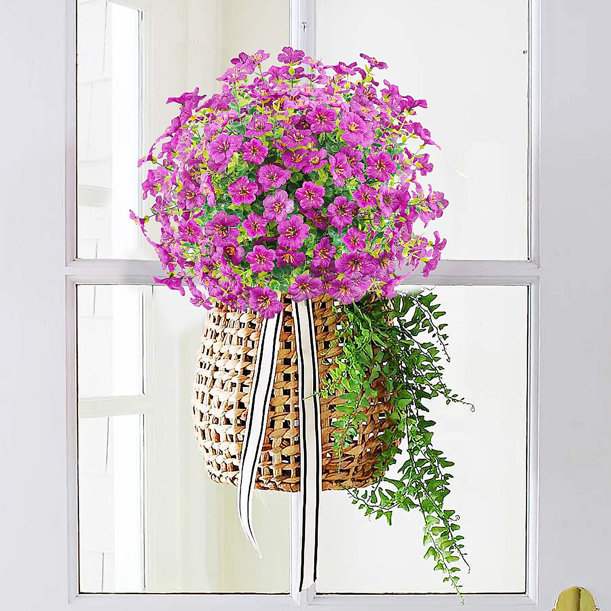 Tepaler Artificial Flowers 6 Bundles Outdoor UV Resistant Fake Flowers No Fade Faux Plastic Greenery Shrubs Home Garden Porch Window Box Decorating (Purple)