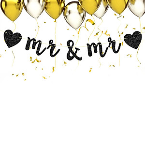 Mr＆Mr Banner, Gay Couple, Bridal Shower, Engagement, Gay Wedding Party Decorations, EnGAYged Sign, Black Glitter