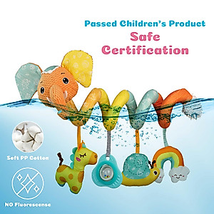 EverLove Spiral Car Seat Toys - Hanging Toys - Stroller Toys for Babies - Best Gift for 0 3 6 9 12 Months Baby (Colorful Elephant)