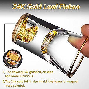 Shot Glasses 0.5oz 6pcs Crystal Shot Glass Set with 24K Gold Leaf Flakes and Golden Rim, Cool Tequila Sshot Glasses for Liquor, Bourbon, Vodka and Whisky, Unique Décor, Collection & Gift (0.5oz)
