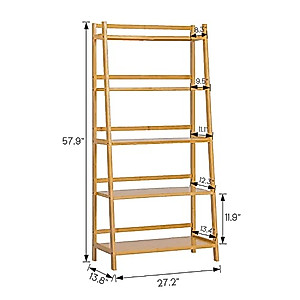 MoNiBloom Ladder Shelf for Plant Flower Book, Bamboo 5-Tier Trapezoid Storage Shelf Organizer for Living Room Patio Kitchen Bathroom Home Office, Natural