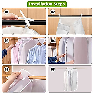 KONKY Garment Clothes Cover Protector, Lightweight Closet Storage Bags Translucent Dustproof Waterproof Hanging Clothing Storage Bag with Full Zipper & Magic Tape & Strap for Coat Dress Windcoat-Large