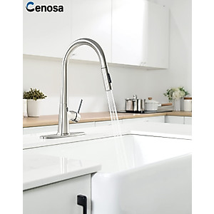 Touchless Kitchen Faucet with AC Adapter, Smart Motion Sensor Hands Free Single Handle Kitchen Sink Faucet with Pull Down Sprayer, Brushed Nickel