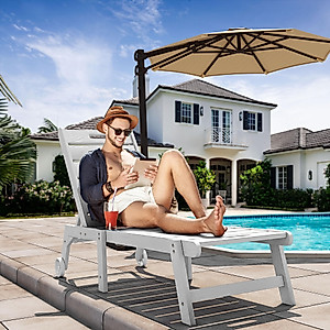 DWVO Patio Chaise Lounge Chair, HIPS Material Outdoor Lounger Recliner with Wheel, Beach Pool Sunbathing Lawn Lounger Recliner Chair with 5 Positions for All Weather, White