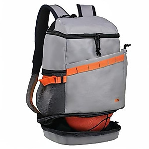 MIER Basketball Backpack Soccer Bag with Shoes/Ball Compartment, Large Sports Back Pack Equipment Bag for Men Women Athletes, 35L, Gray