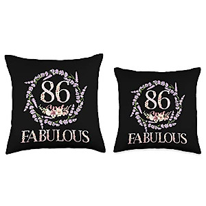 86th Birthday Gift For Women Fabulous 86 Years Old Throw Pillow, 18x18, Multicolor