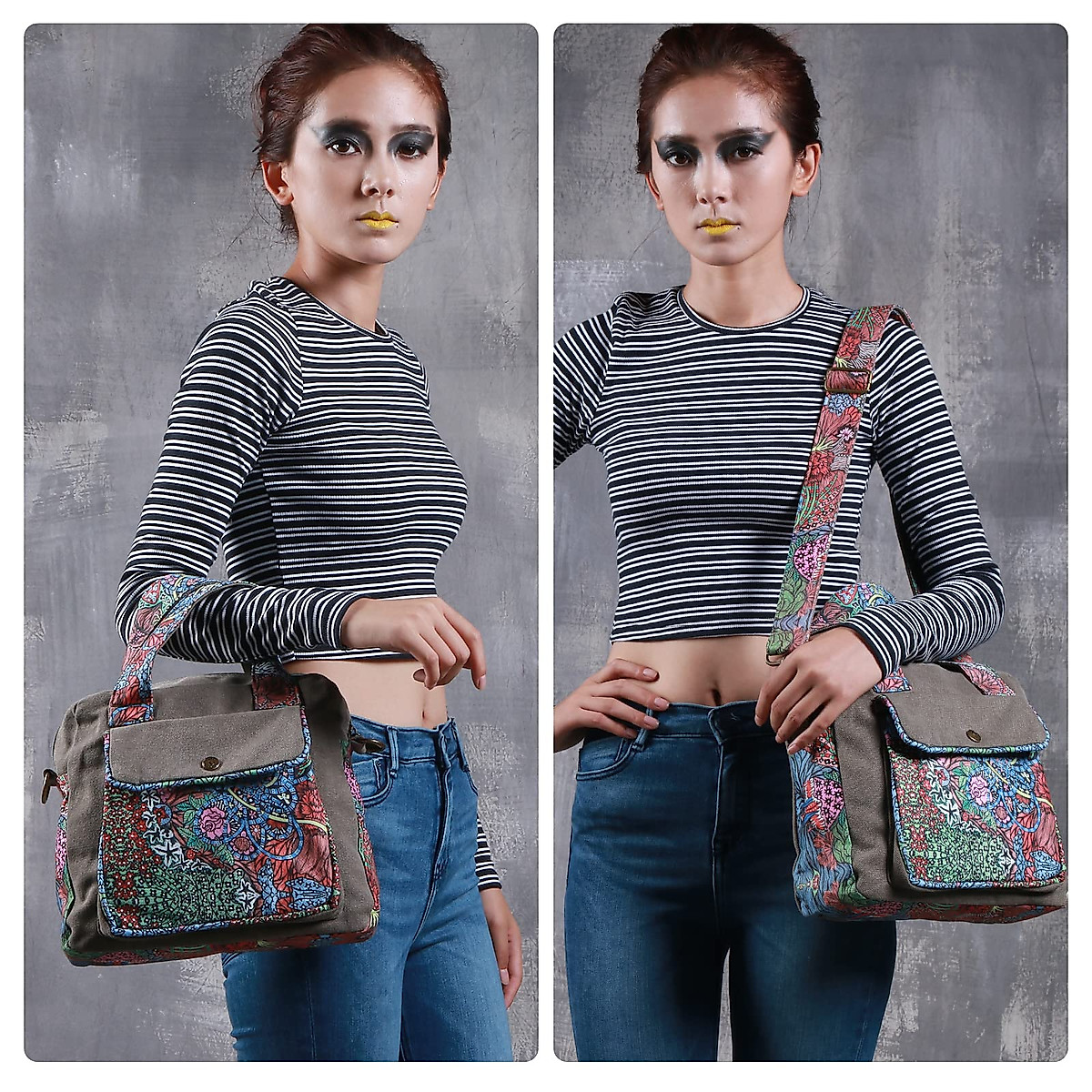 Black Butterfly Premium Canvas Shoulder Bag, Top Handle Bag for Womens, Lightweight Handbag, Small Style Crossbody Bags (Grey)