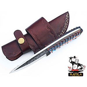 Sapra High Carbon Steel Knife - Custom made Full Tang Skinning Knife - Hunting Knife, Survival Knife, Fixed Blade Camping Knife, Skinner Knives, Drop Point Knife With Leather Sheath
