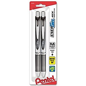 Pentel EnerGel Deluxe RTX Retractable Liquid Gel Pen, 0.7mm, Metal Tip, Black Ink, 2 Pack (BL77BP2A)