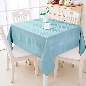 JUCFHY Square Spring Table Cloth Solid Plaid Jacquard Tablecloth Elegance Water Resistant Contemporary Woven Decorative Table Cover,Spillproof Soil Resistant Holiday Tablecloth,60 X 60 Inch,Turquoise