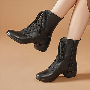 Women's Jazz Shoes Lace-Up Dancing Walking Sneakers High Top Split Sole Modern Dance Shoes,Black,6
