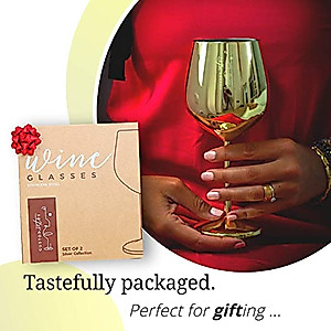 Gusto Nostro Stainless Steel Wine Glass - 18 oz Unbreakable Gold Wine Glasses for Travel, Camping and Pool - Fancy, Unique and Cute Portable Metal Wine Glass for Outdoor Events, Picnics (Set of 2)