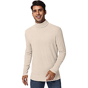 Ficerd 3 Pack Men's Turtleneck Shirts, Long Sleeve Cotton Pullover Sweaters Mock Neck Knitted T Shirt Basic Slim Fit Tee Tops(Black, White, Apricot,Large)