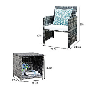 OC Orange-Casual Patio Furniture Wicker Conversation Set Pillows Included, Outdoor Loveseat Chairs with Ottomans, White Cushions w/Taupe Cushion Cover, Gray Wicker 6 Pieces