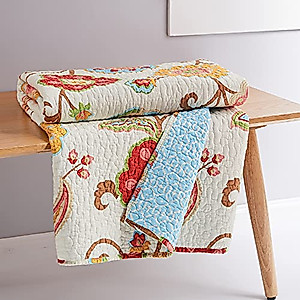 Levtex Home Ashbury Quilted Throw Ivory, Coral, Beige, Teal, Multi
