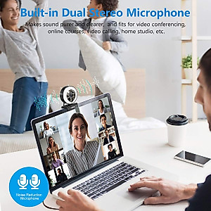 JIGA Streaming Webcam with Dual Microphone 1080P Adjustable Right Light Pro Web Camera Advanced Auto-Focus with Tripod Zoom Camera Gaming Webcam for Xbox Facebook YouTube Streamer Conferencing