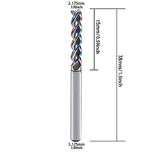 1/8" Carbide Square End Mill for Aluminum Copper Applications, 3-Flute,1/8" Cutting Diameter,1/8" Shank,DLC Coating, CNC Router Bits, End Mill Bits, U-Type Design, 10-Pack (3.175 * 3.175 * 15mm)