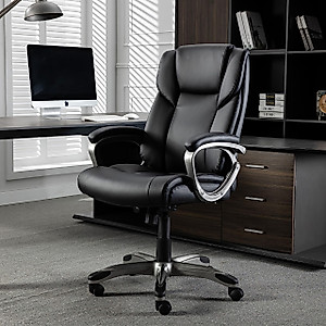 ICOMOCH Modern Soft Leather Ergonomic Executive Computer Boss Padding Armrest Swivel Desk Office Chair, Large, Black