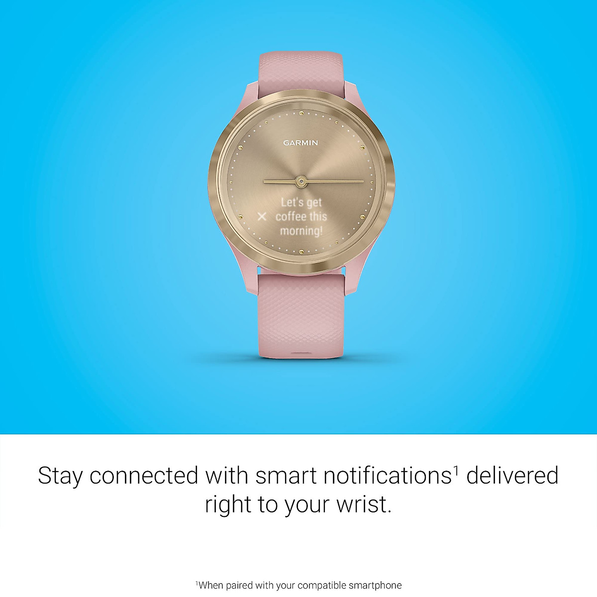 Garmin vivomove 3s, Smaller-sized Hybrid Smartwatch with Real Watch Hands and Hidden Touchscreen Display, Light Gold with Rose Case and Band