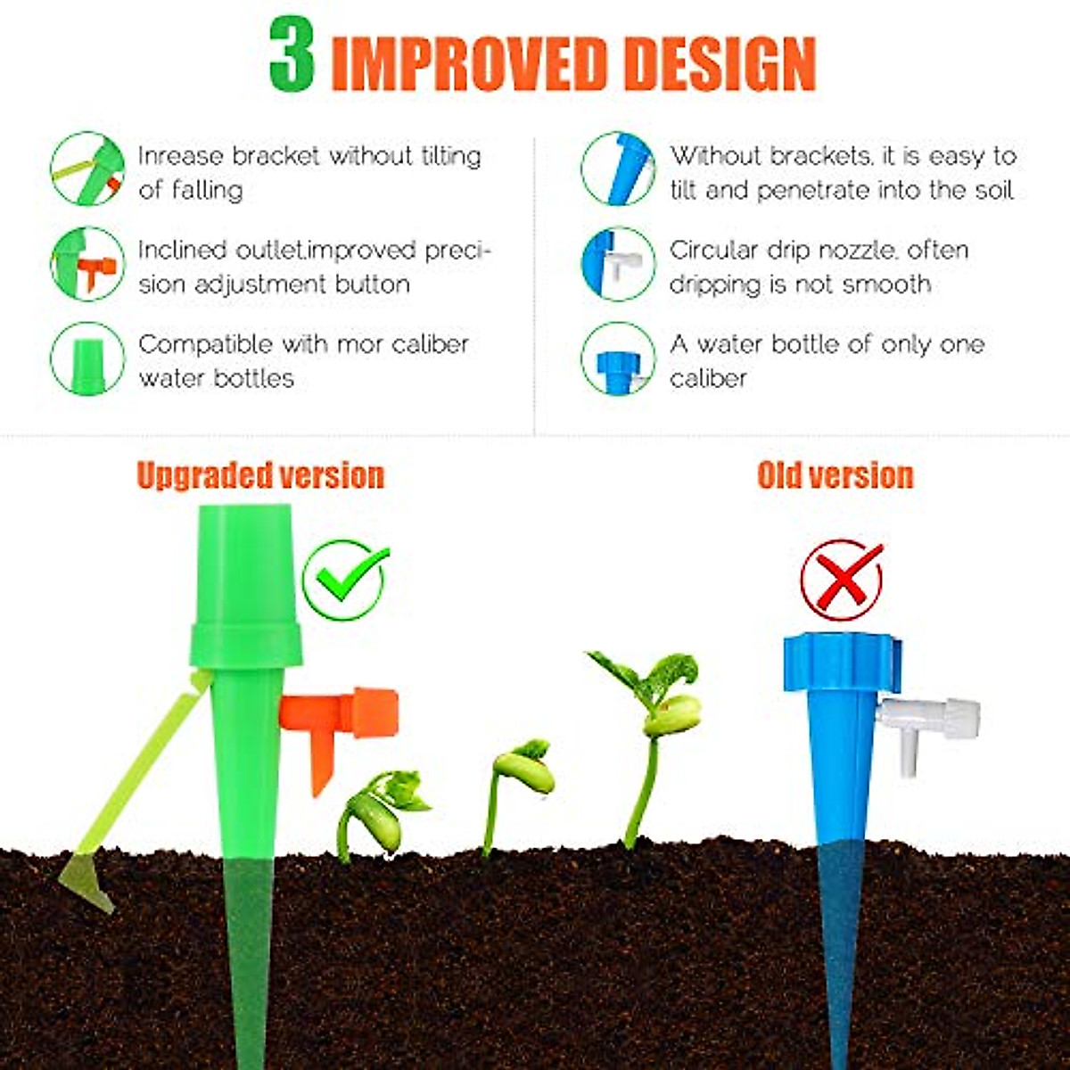 Hengwei Plant Waterer Spikes(18CS), Self Self Plant Watering Device, with Slow Release Control Valve Switch, Automatic Vacation Drip Watering Bulbs Globes Stakes System for Indoor & Outdoor Plants