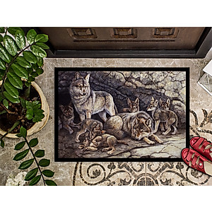 Caroline's Treasures BDBA0157MAT Wolf Wolves by The Den Doormat 18x27 Front Door Mat Indoor Outdoor Rugs for Entryway, Non Slip Washable Low Pile, 18H X 27W