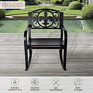 GIODIR Outdoor Patio Rocking Chair, Metal Rocking seat for for Deck, Backyard or Garden w/Scroll Design (Black)…