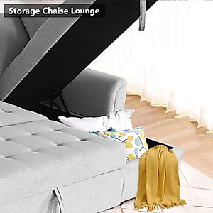 HUMEHA Reversible Sectional Sofa Couch, Light Grey Convertible Pull Out Bed Sleeper Sofa with Storage Chaise Lounge, Upholstered L Shaped Couch with 2 Pillows, Linen Fabric Couches for Living Room