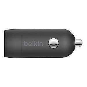 Belkin 20 Watt USB C Car Charger with Fast Charging for Apple iPhone 14, 14 Pro, 14 Pro Max, iPhone 13, 13 Pro, 13 Pro Max, iPad Pro Samsung Galaxy S22 Ultra & More (Cable Not Included) - Black
