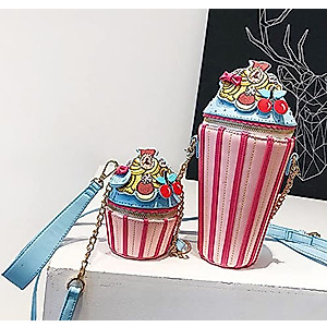 QZUnique Women's PU Leather Shoulder Bag Novelty Ice Cream Shaped Crossbody Bags Cute Phone Chain Bag Handbag Messenger Portable Bag