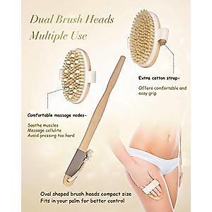 Shower Brush, POPCHOSE Detachable Dry Brushing Body Brush for Body Cellulite and Lymphatic, Back Scrubber for Shower Long Handle Natural Bristle Exfoliator Scrubber, Dual Brush Heads for Women & Man