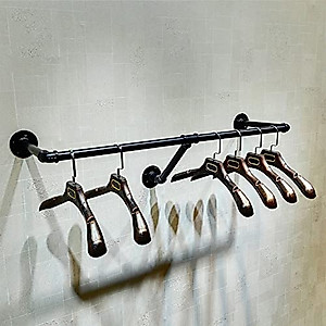 FURVOKIA Industrial Retro Wall Mounted Pipe Shelf Bathroom Hanging Towel Rack,Metal Bedroom Clothing Rod Garment Rack (One Pipe Shelves, Black, 31.5" L x 11.8" D)