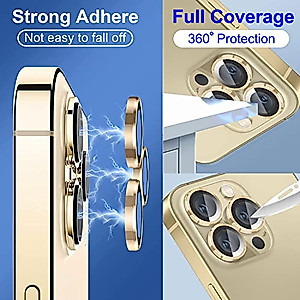 QsmQam [3x2 Pack] Camera Lens Protector for iPhone 14 Pro 6.1" & iPhone 14 Pro Max 6.7", Individual Metal Ring Tempered Glass Camera Cover, Ultra-High Definition,Anti-Scratch, with Installation and Removal Aids(Gold)