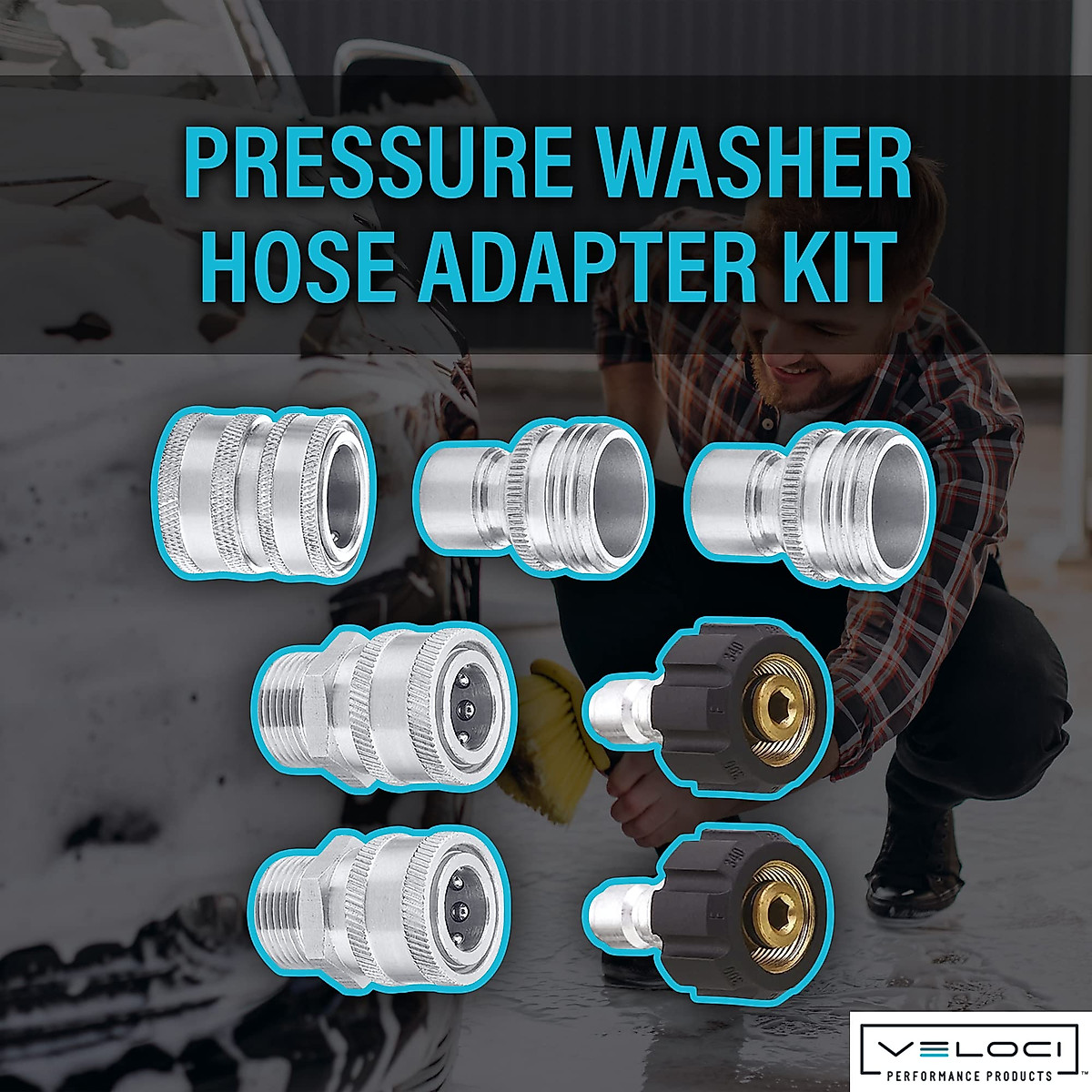 MTM Hydro Stainless Steel Pressure Washer 7-piece Hose Adapter Kit for use with Foam Cannons, Pressure Washers and Hoses