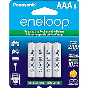 Eneloop Panasonic BK-4MCCA8BA AAA 2100 Cycle Ni-MH Pre-Charged Rechargeable Batteries, 8-Battery Pack