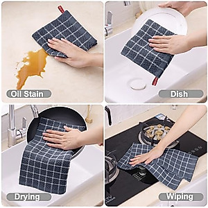 Fintale Kitchen Dish Cloths 6 Pack,12 x 12 Inches,100% Cotton Waffle Weave Soft and Super Absorbent Dish Towels, Quick Drying Dish Rags for Washing Dishes, Lattice Designed, Grey