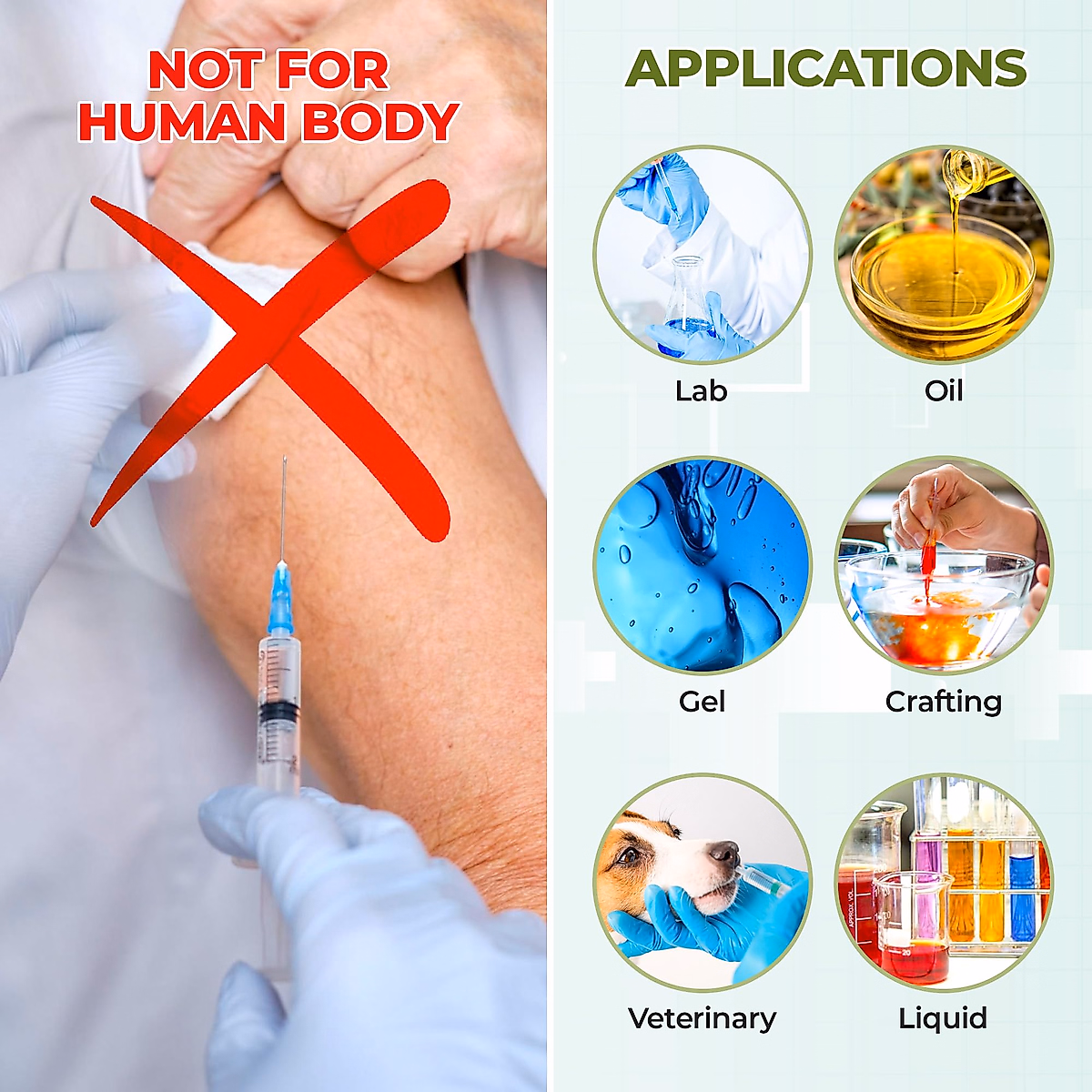 TFE 10 Pack Borosilicate Glass Luer Lock Syringe 1ml Capacity Reusable Glass Syringes - Use for Arts and Crafts, Thick Liquids, Oils, Vet, Glue, Lab, Ink with 14GA Blunt Tip Pet Safe Needles