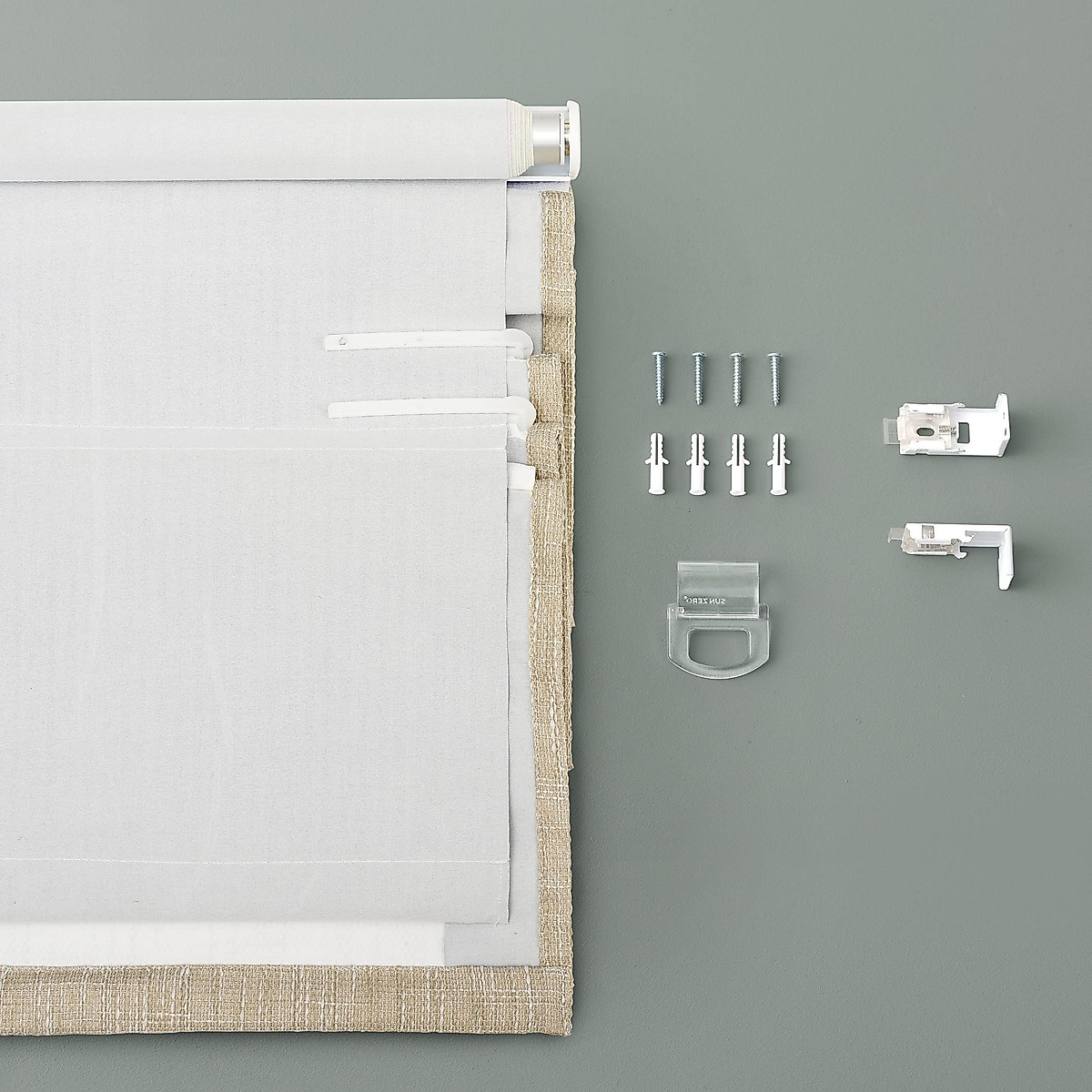 Sun Zero Preble Textured Total Blackout Cordless Roman Shade, 35" x 64", Beige