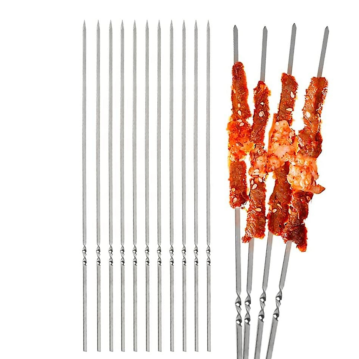 20 Piece Kebab Flat Metal Stainless Steel Skewers, BBQ Skewers, Reusable BBQ Skewers, Good for Sausage Chicken Vegetable Kebab - 14" (stainless steel)