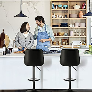 Waleaf Bar Stools Set of 2,Counter Heigh Faux Leather Adjustable Bar Stools with Back,Modern Swivel Armless Bar Chair for Kitchen Island,Dining Stools with 350 LBS Capacity. (Black)